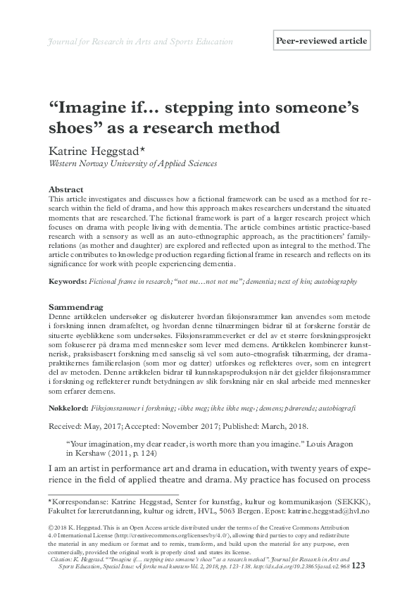 (PDF) "Imagine if... stepping into someone's shoes" as a research method