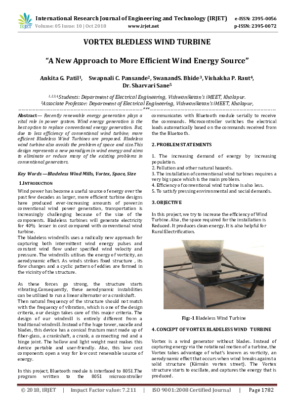 (PDF) IRJET- VORTEX BLEDLESS WIND TURBINE " A New Approach to More ...