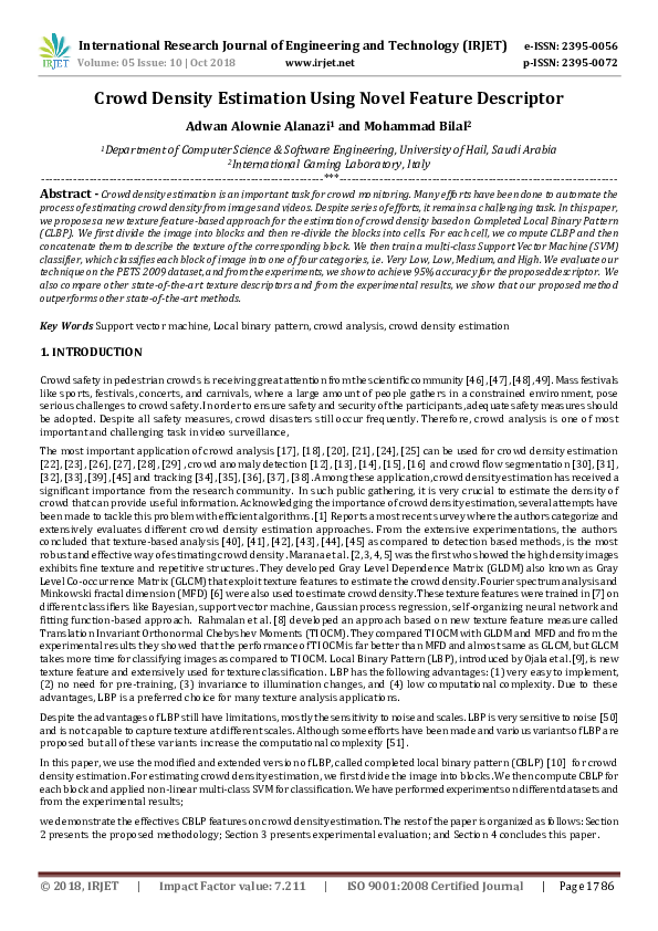 (PDF) IRJET- Crowd Density Estimation Using Novel Feature Descriptor | IRJET Journal - Academia.edu