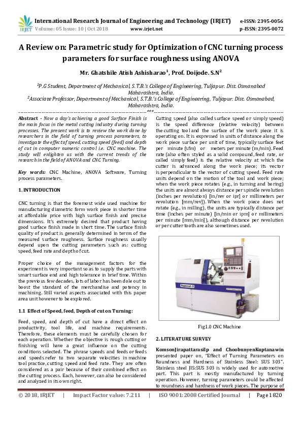 (PDF) A Review on: Parametric study for Optimization of CNC turning process parameters for ...