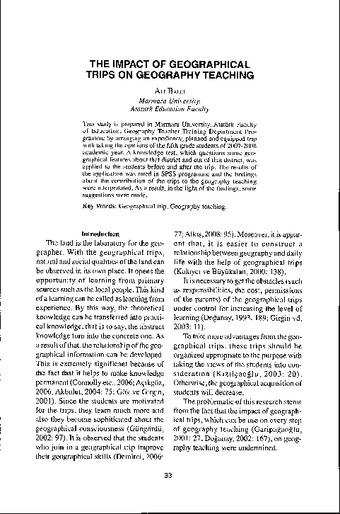 (PDF) THE IMPACT OF GEOGRAPHICAL TRIPS ON GEOGRAPHY TEACHING