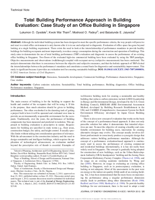 (PDF) Total Building Performance Approach in Building Evaluation: Case ...