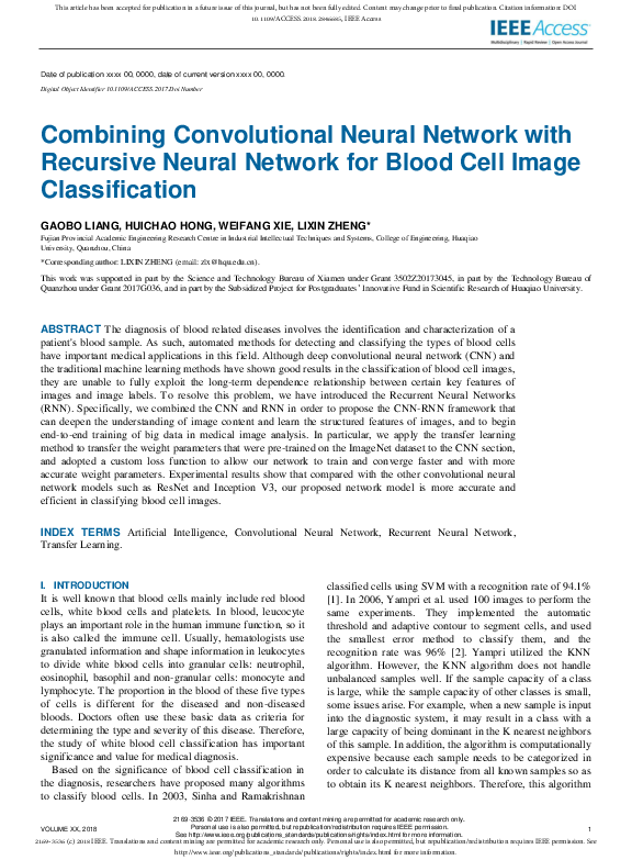(PDF) Combining Convolutional Neural Network with Recursive Neural Network for Blood Cell Image ...