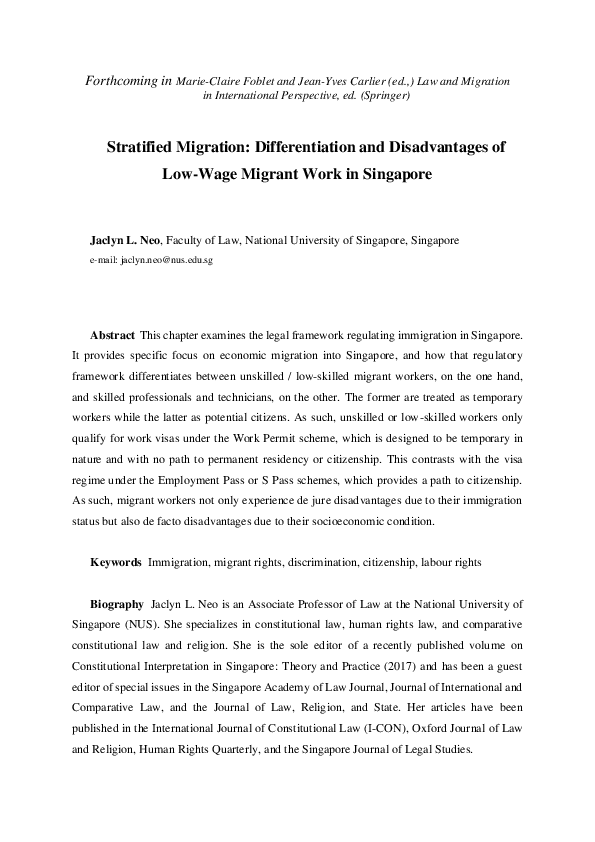 (PDF) Stratified Migration: Differentiation and Disadvantages of Low ...