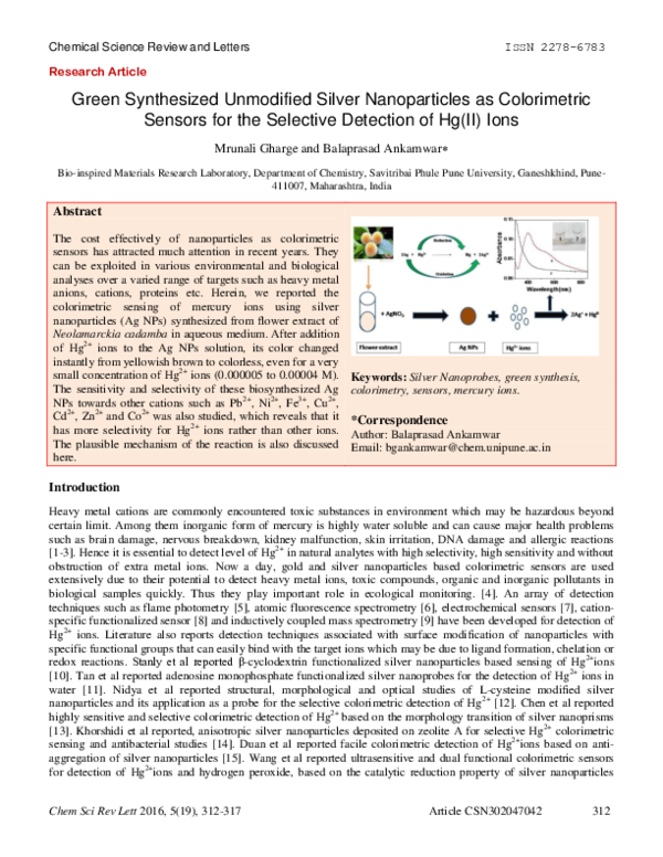 (PDF) Green Synthesized Unmodified Silver Nanoparticles as Colorimetric ...