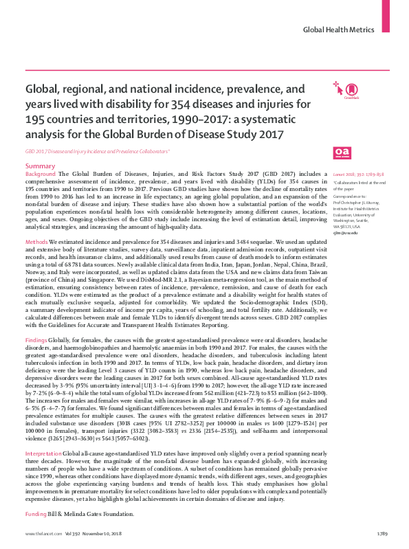 (PDF) Global Health Metrics Global, regional, and national incidence ...