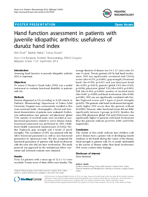 (PDF) Hand function assessment in patients with juvenile idiopathic ...