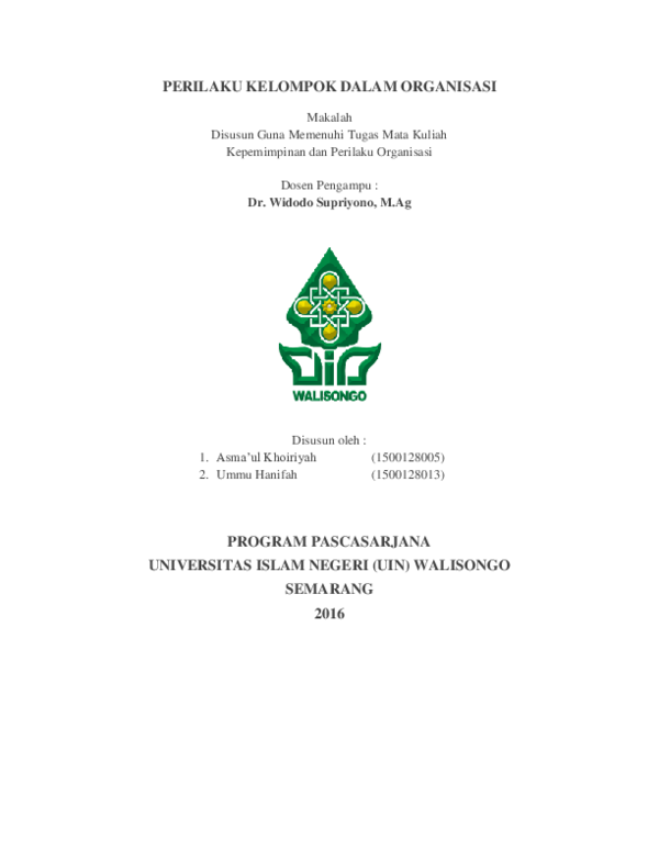 (DOC) PERILAKU KELOMPOK DALAM ORGANISASI PROGRAM PASCASARJANA UNIVERSITAS ISLAM NEGERI (UIN ...