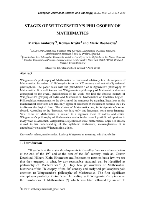 (PDF) Stages of wittgenstein’s philosophy of mathematics