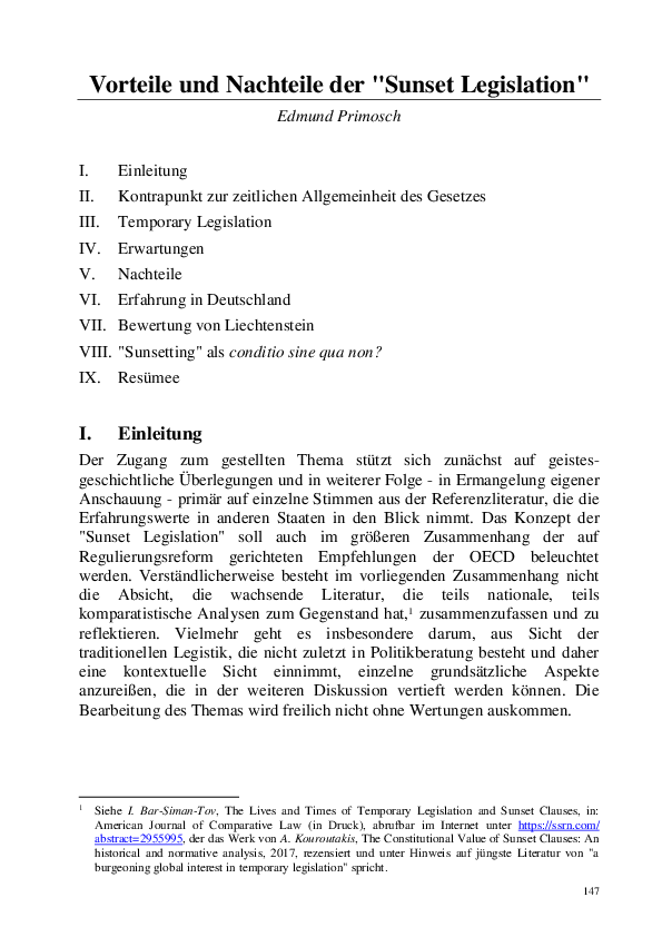 (PDF) Vorteile und Nachteile der "Sunset Legislation"
