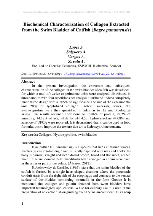 (PDF) Biochemical Characterization of Collagen Extracted from the Swim ...