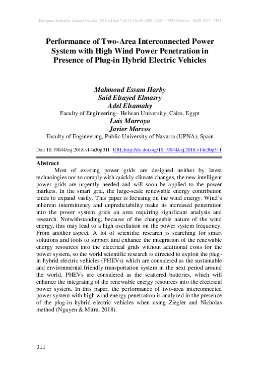 (PDF) Performance of Two-Area Interconnected Power System with High ...