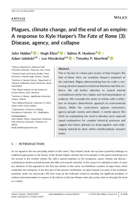 (PDF) Plagues, climate change, and the end of an empire: A response to ...