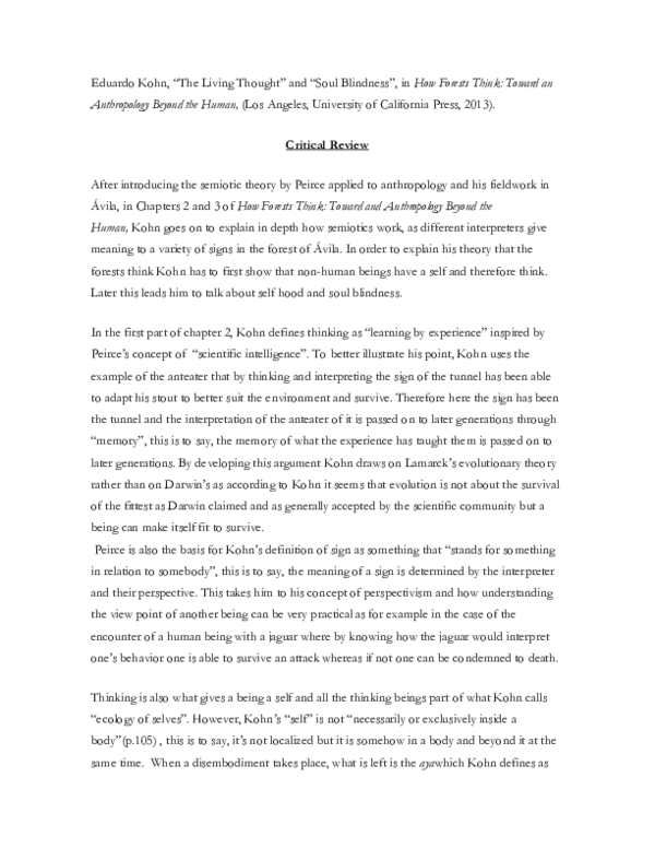 (DOC) A critical review of Eduardo Kohn´s "How Forests Think" .docx
