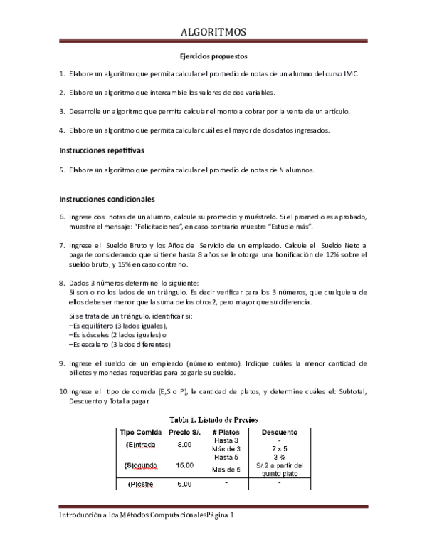 (DOC) ALGORITMOS Ejercicios propuestos