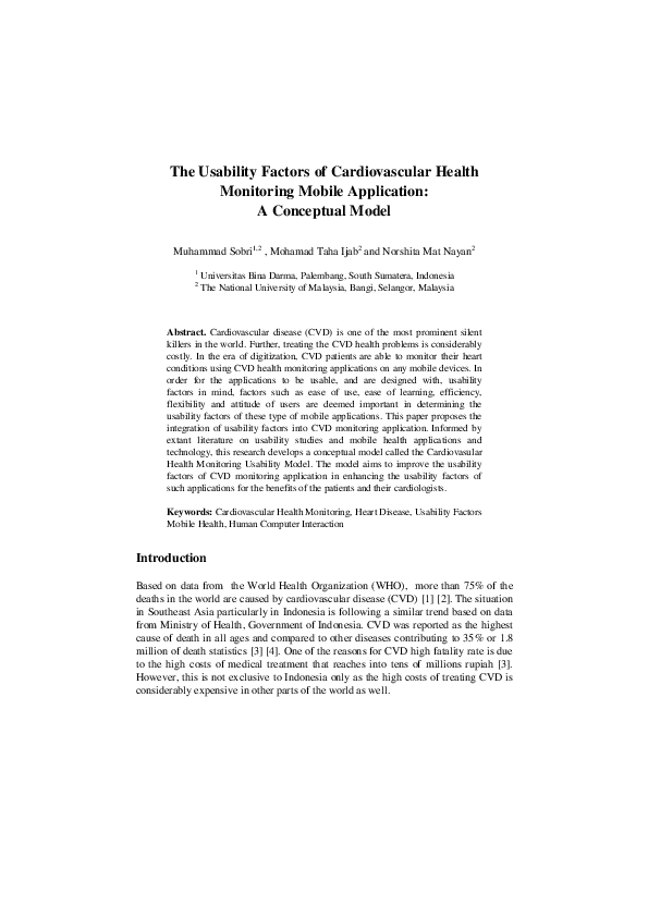 Pdf The Usability Factors Of Cardiovascular Health Monitoring Mobile Application A Conceptual