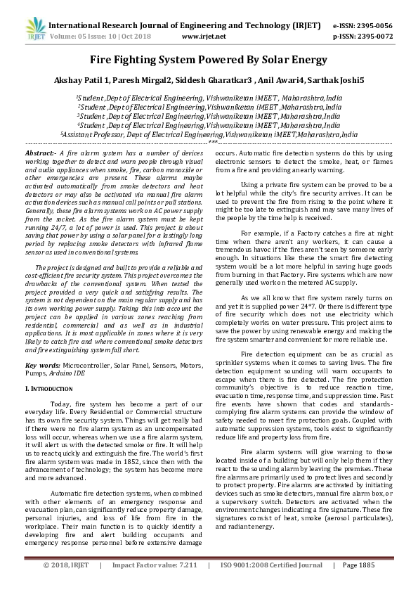 (PDF) IRJET- Fire Fighting System Powered By Solar Energy