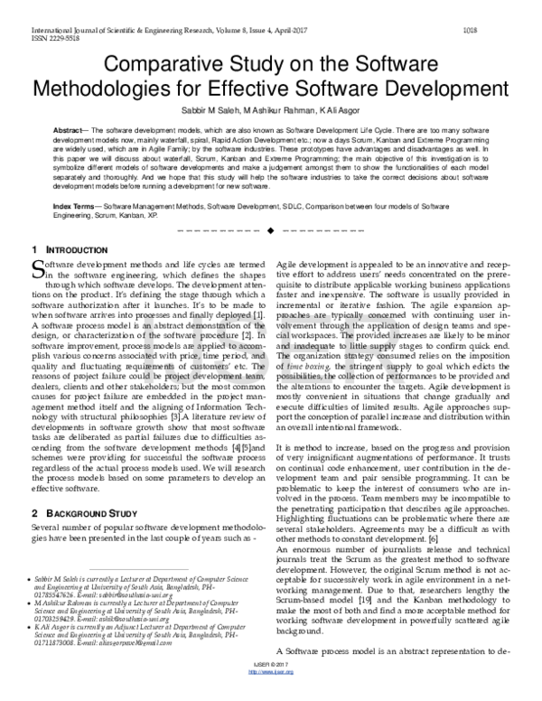 (PDF) Comparative Study on the Software Methodologies for Effective Software Development
