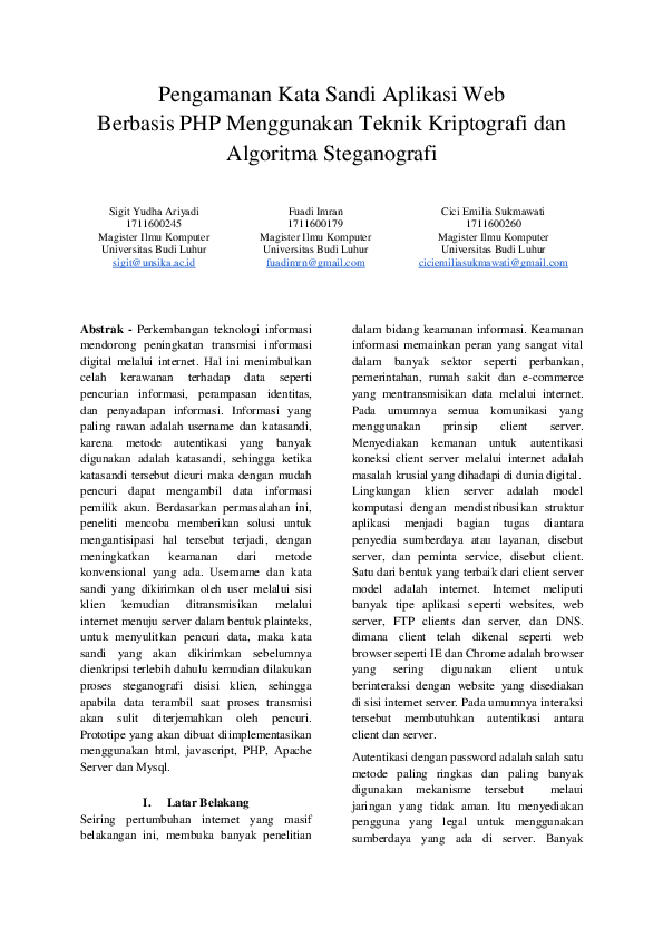 (PDF) Pengamanan Kata Sandi Aplikasi Web