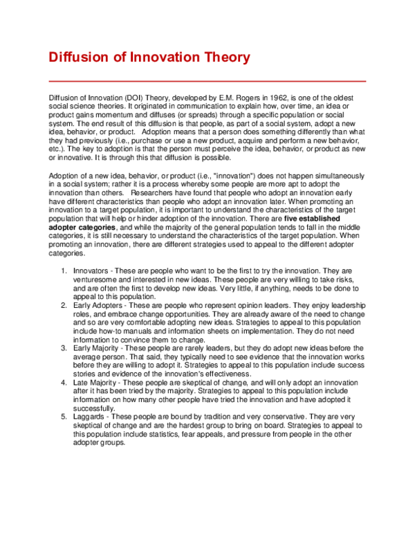 (DOC) Diffusion of Innovation Theory