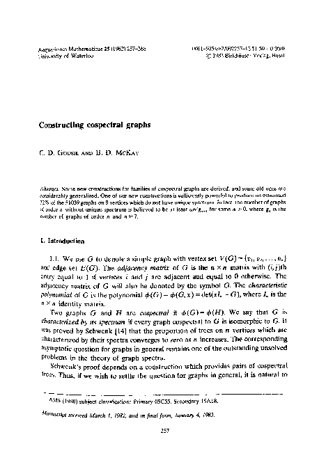 (PDF) Constructing cospectral graphs