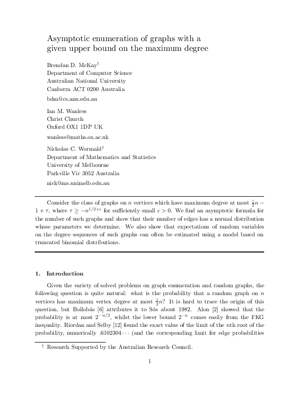 Pdf Asymptotic Enumeration Of Graphs With A Given Upper Bound On The