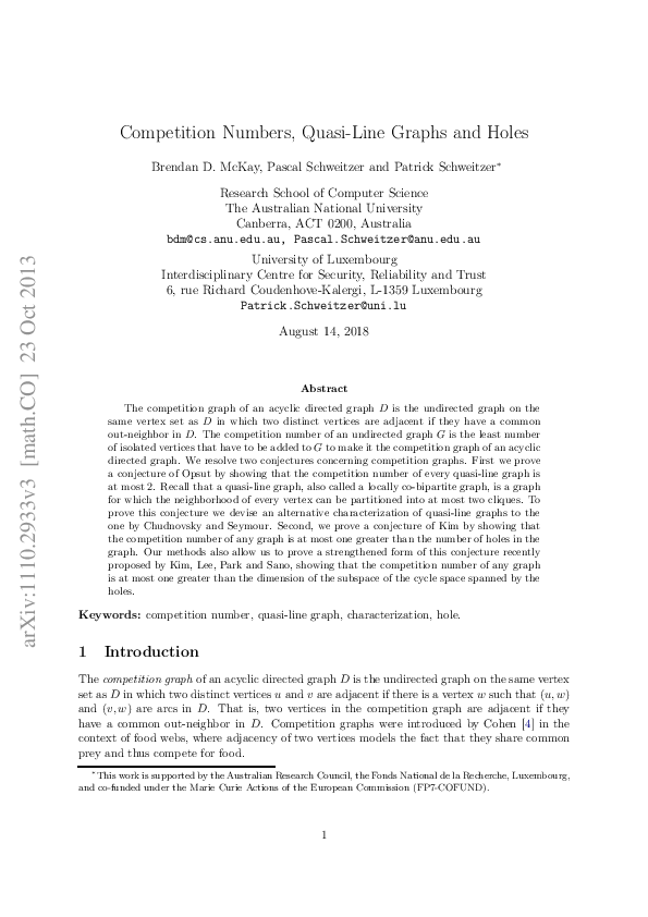 (PDF) Competition Numbers, Quasi-line Graphs, and Holes
