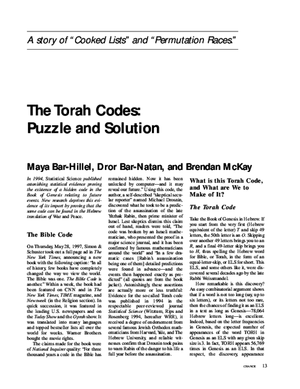 (PDF) The Torah Codes: Puzzle and Solution