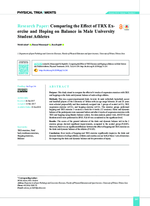 (PDF) Research Paper: Comparing the Effect of TRX Exercise and Hoping ...