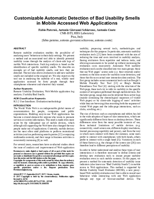 Pdf Customizable Automatic Detection Of Bad Usability Smells In