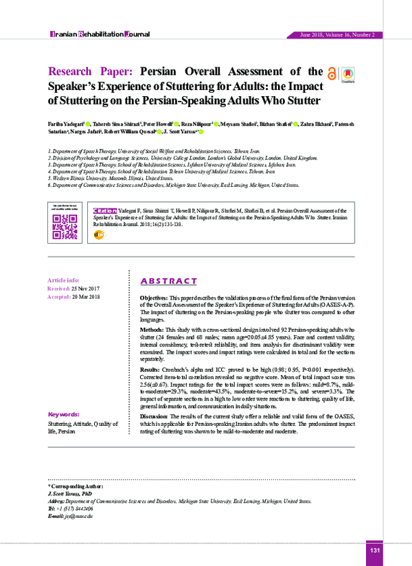 (PDF) Research Paper: Persian Overall Assessment of the Speaker's ...