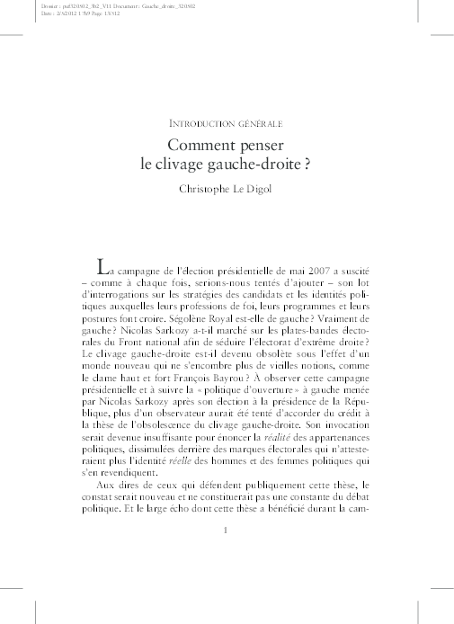 (PDF) Le clivage gauche-droite et son horizon anthropologique | Vincent ...