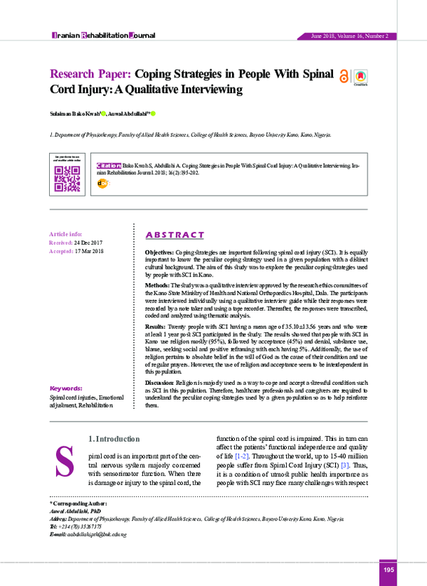 (PDF) Research Paper: Coping Strategies in People With Spinal Cord ...