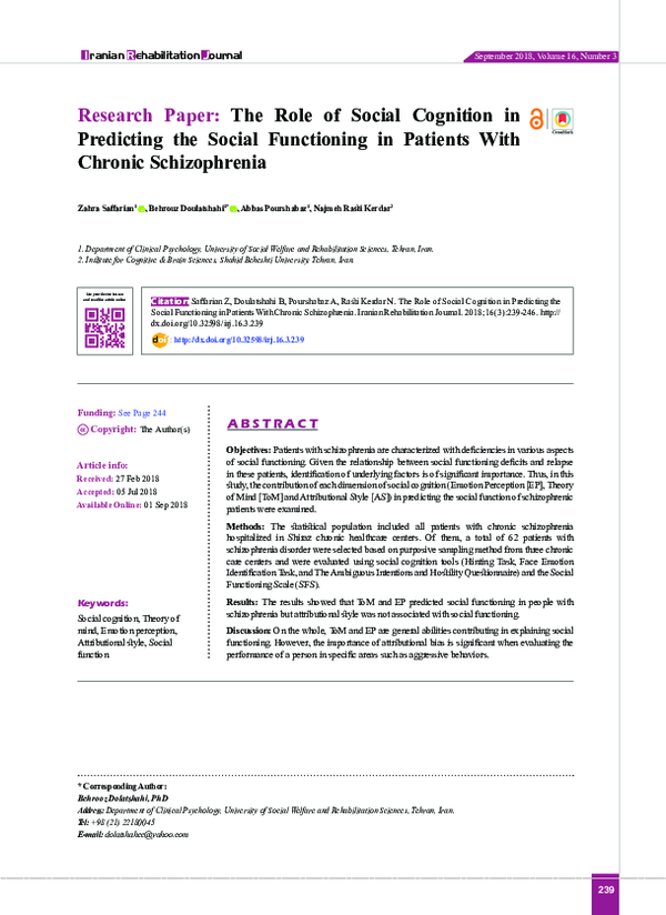 (PDF) The Importance of Social Cognition in Improving Functional ...