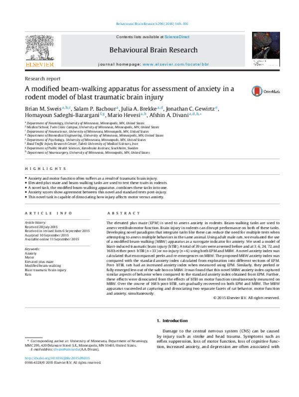 (PDF) A modified beam-walking apparatus for assessment of anxiety in a ...
