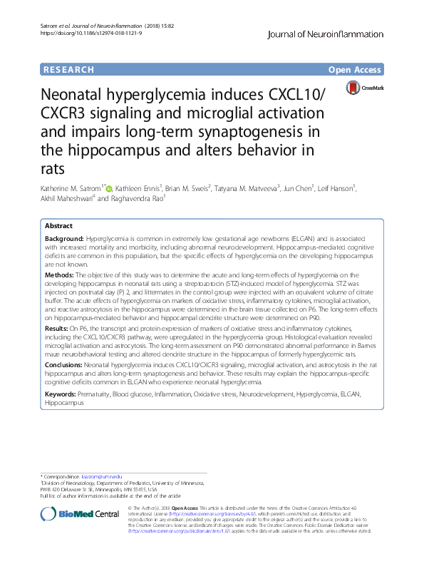 (PDF) Neonatal hyperglycemia induces CXCL10/ CXCR3 signaling and ...