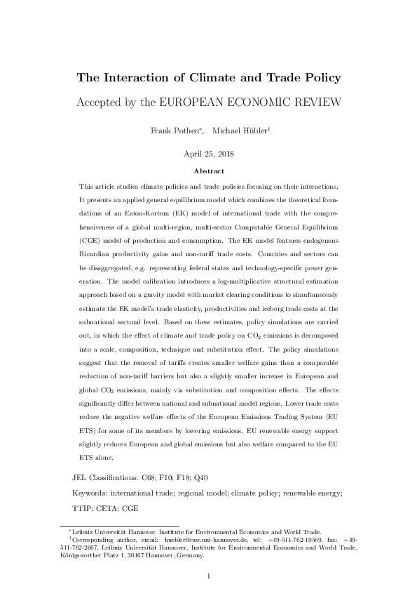 (PDF) The Interaction of Climate and Trade Policy Accepted by the ...