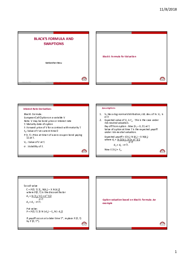 (PDF) BLACK'S FORMULA AND SWAPTIONS Option valuation based on Black's ...