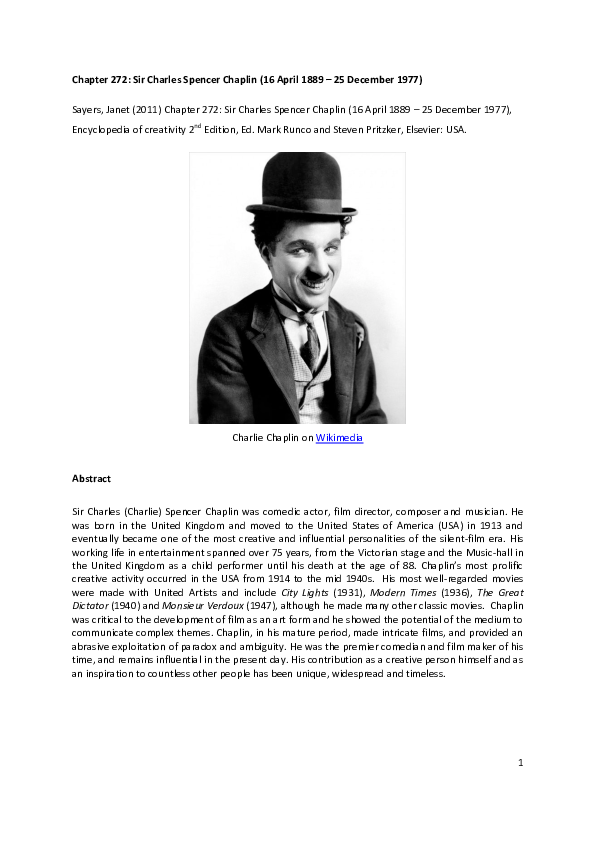 (PDF) Chapter 272: Sir Charles Spencer Chaplin