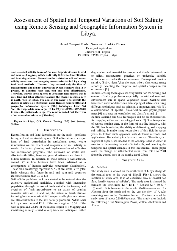 (PDF) Assessment of Spatial and Temporal Variations of Soil Salinity using Remote Sensing and ...