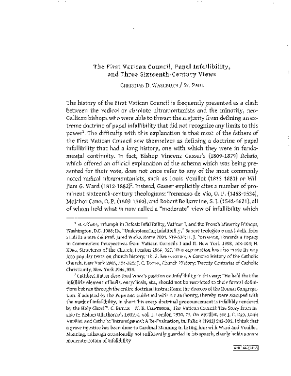 (PDF) The First Vatican Council, Papal Infallibility, and Three ...