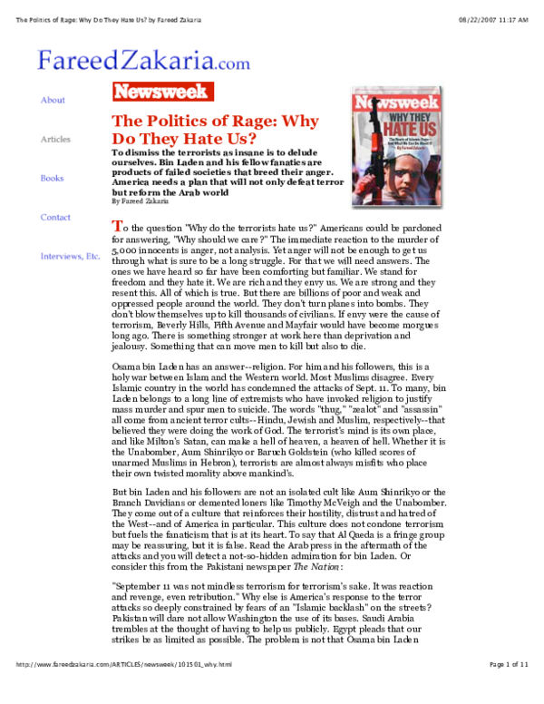 (PDF) The Politics of Rage: Why Do They Hate Us