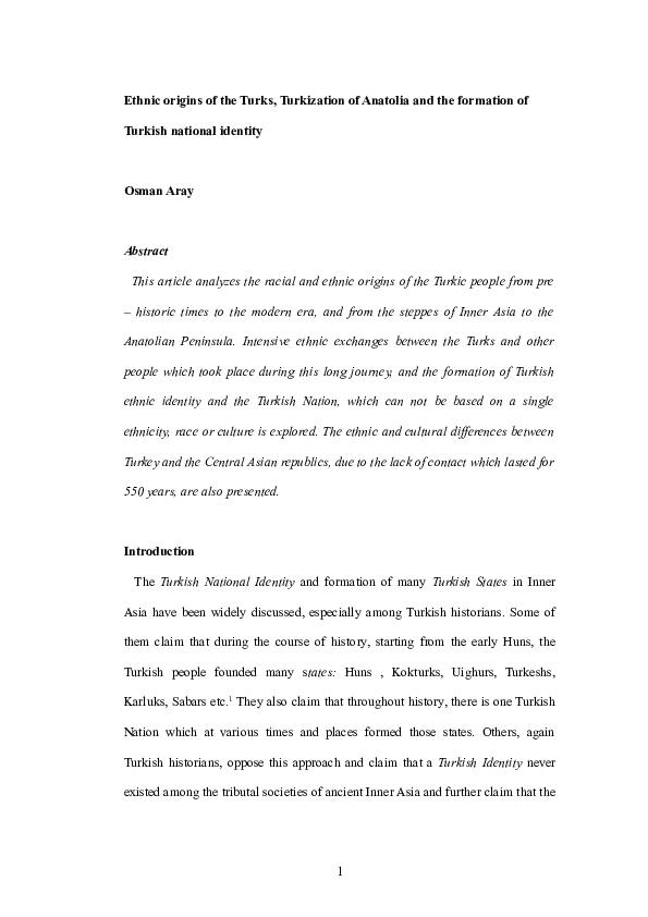 (DOC) Ethnic origins of the Turks, Turkization of Anatolia and the ...