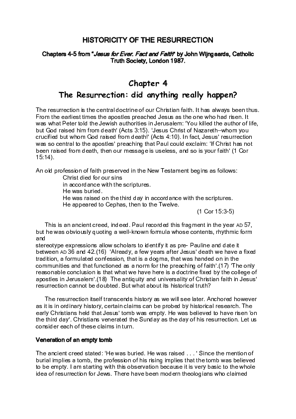 (DOC) HISTORICITY OF THE RESURRECTION Chapters 4-5 from " Jesus for ...
