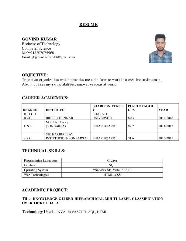 (PDF) RESUME GOVIND KUMAR