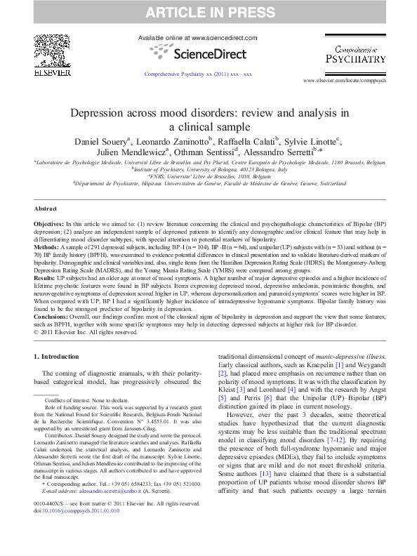 (PDF) Depression across mood disorders: review and analysis in a ...