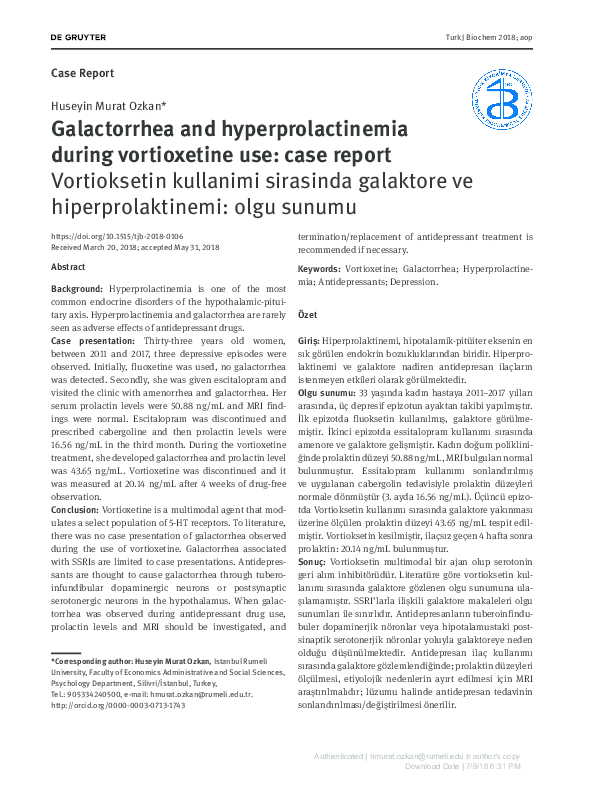 (PDF) Turk J Biochem 2018; aop Case Report Galactorrhea and ...