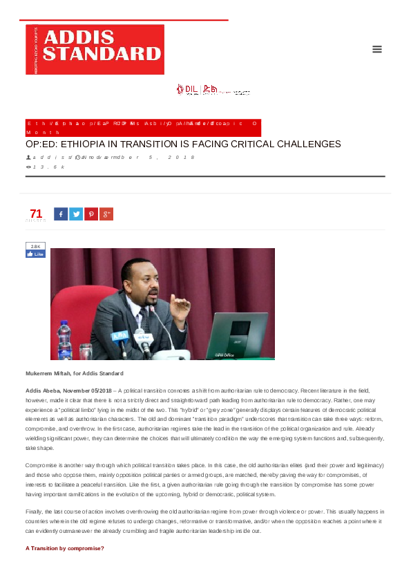(PDF) ETHIOPIA IN TRANSITION IS FACING CRITICAL CHALLENGES (Addis ...