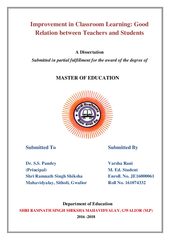 (PDF) Improvement in Classroom Learning: Good Relation between Teachers ...