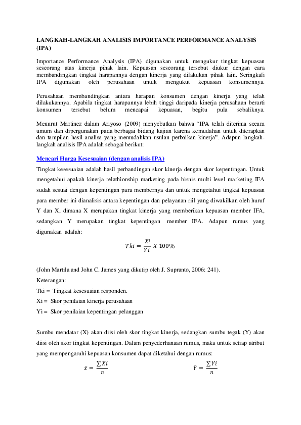 (DOC) LANGKAH-LANGKAH ANALISIS IMPORTANCE PERFORMANCE ANALYSIS (IPA